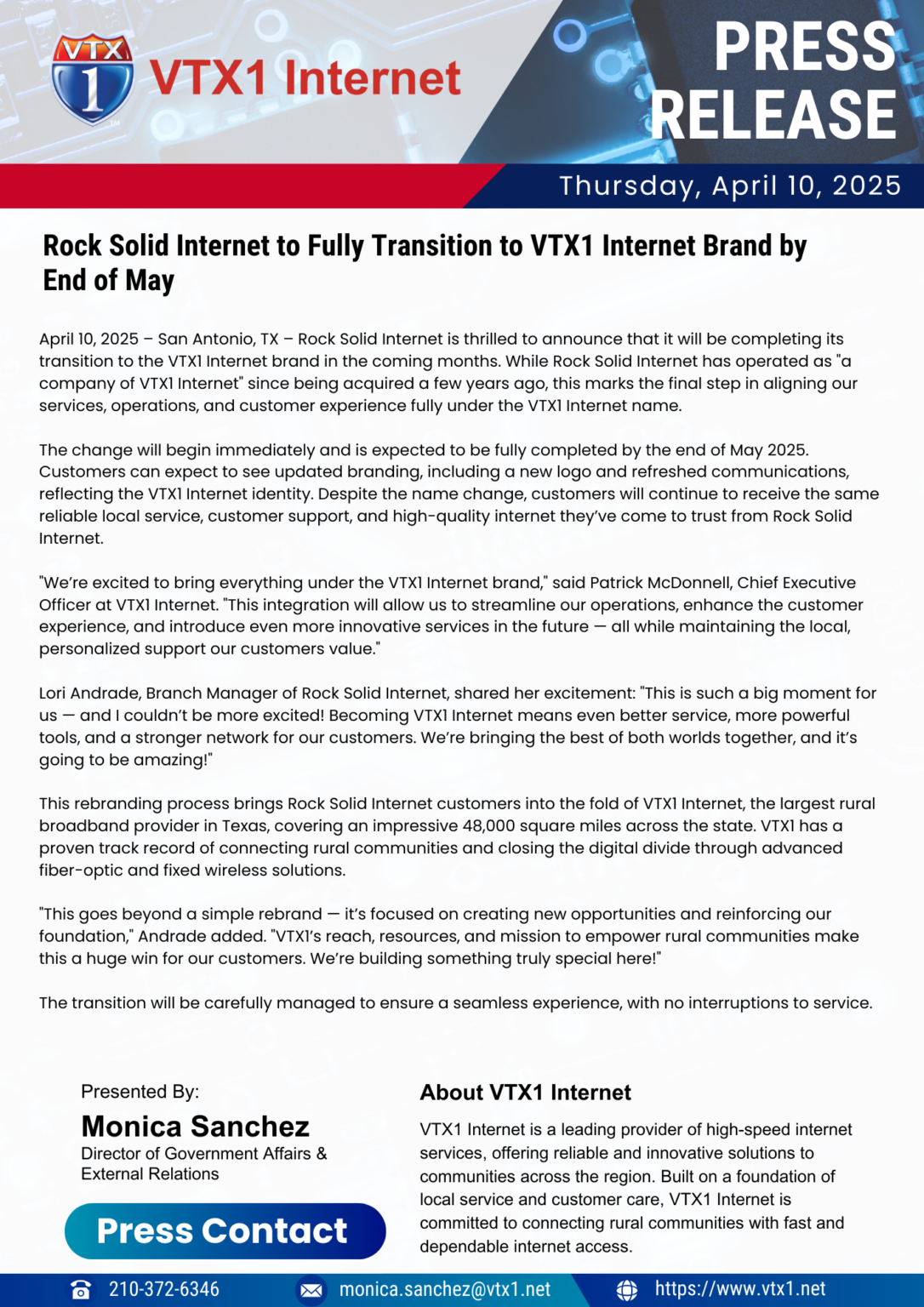 Press Release - VTX1 | High-Speed Internet, Digital Phone & Television ...